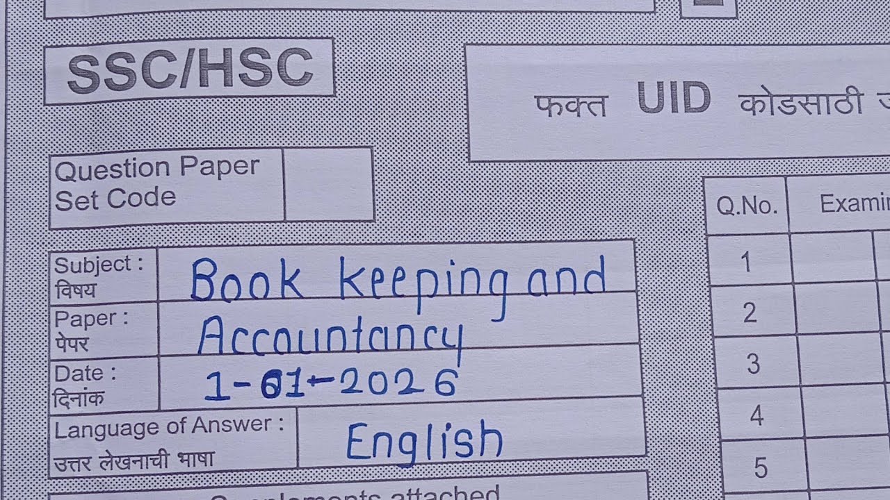 12th account  board paper 2026|HSC Accounts Paper 2026 Solution/Maharashtra Board Bookkeeping|