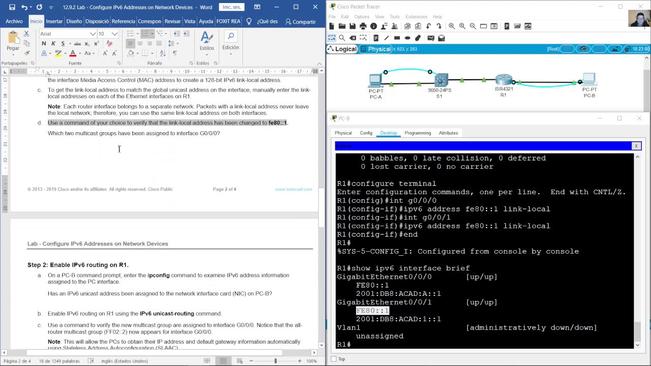 12.9.2 Lab - Configure IPv6 Addresses on Network Devices