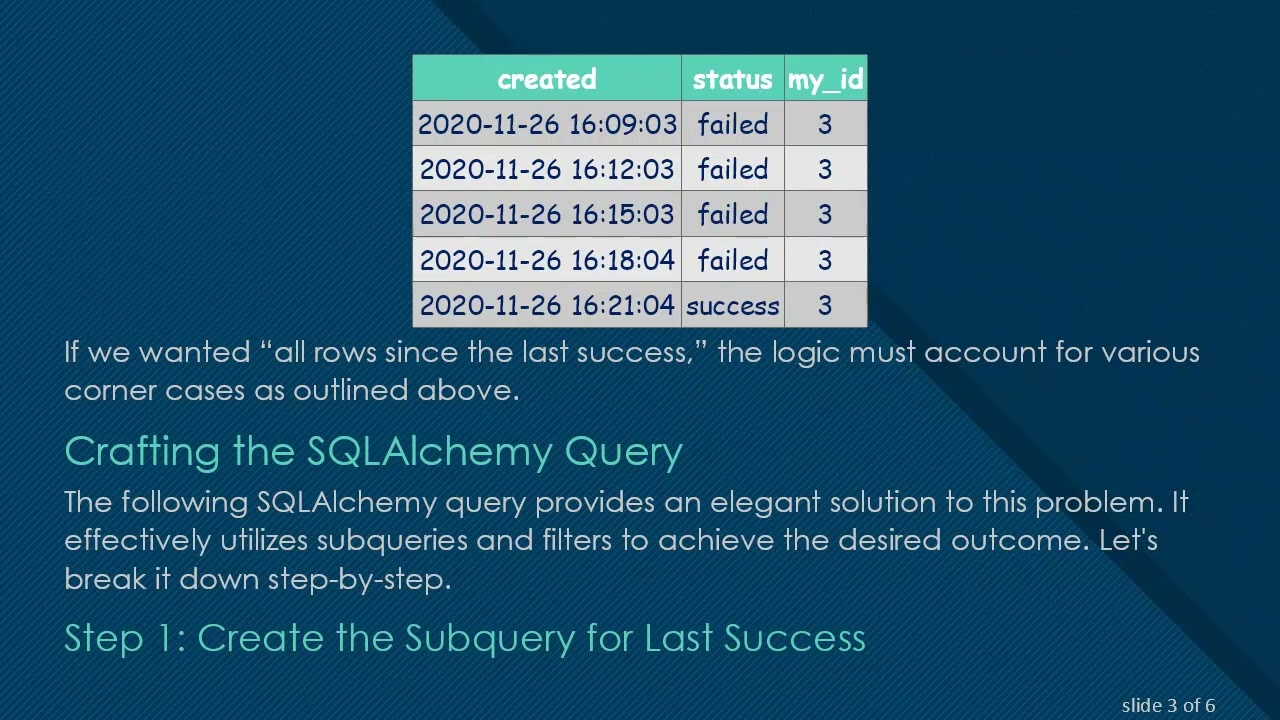 How to Get the Last Rows in SQLAlchemy Since a Certain Value