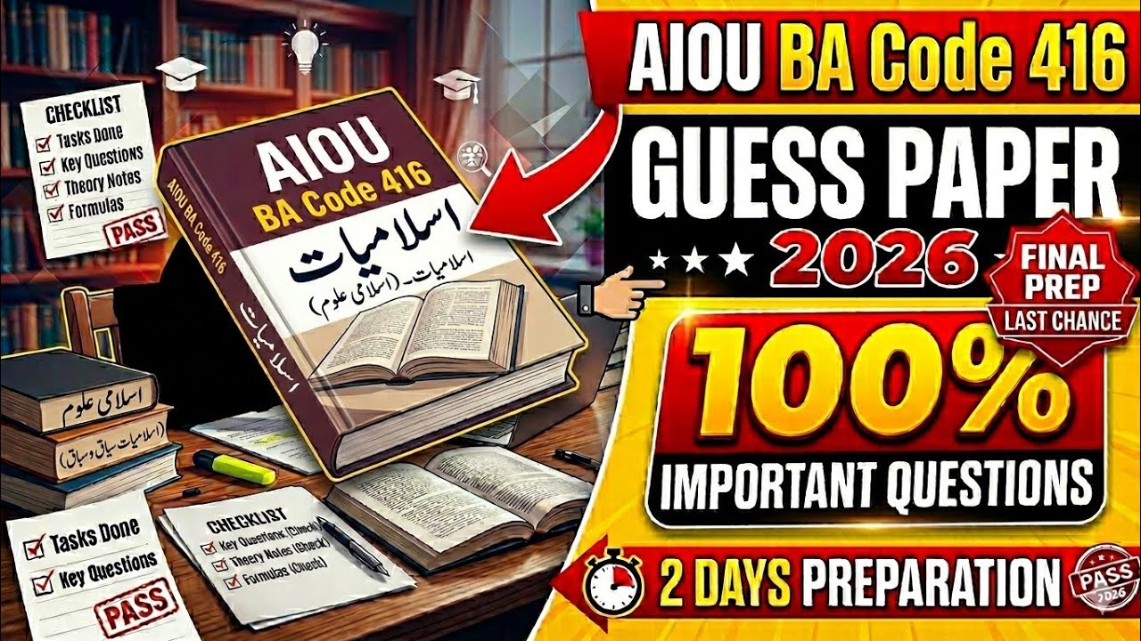 AIOU Code 416 Guess Paper 2026 | 100% Important Questions | BA Islamiat Final Prep 🔥