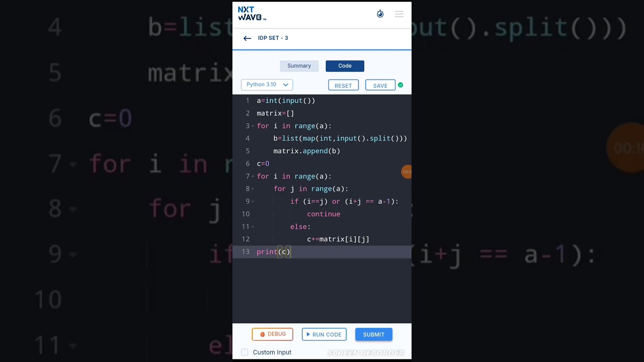 Sum of Non Diagonals using python CCBP Nxtwave #coding #nxtwaveccbp #python #pythonprogramming #code