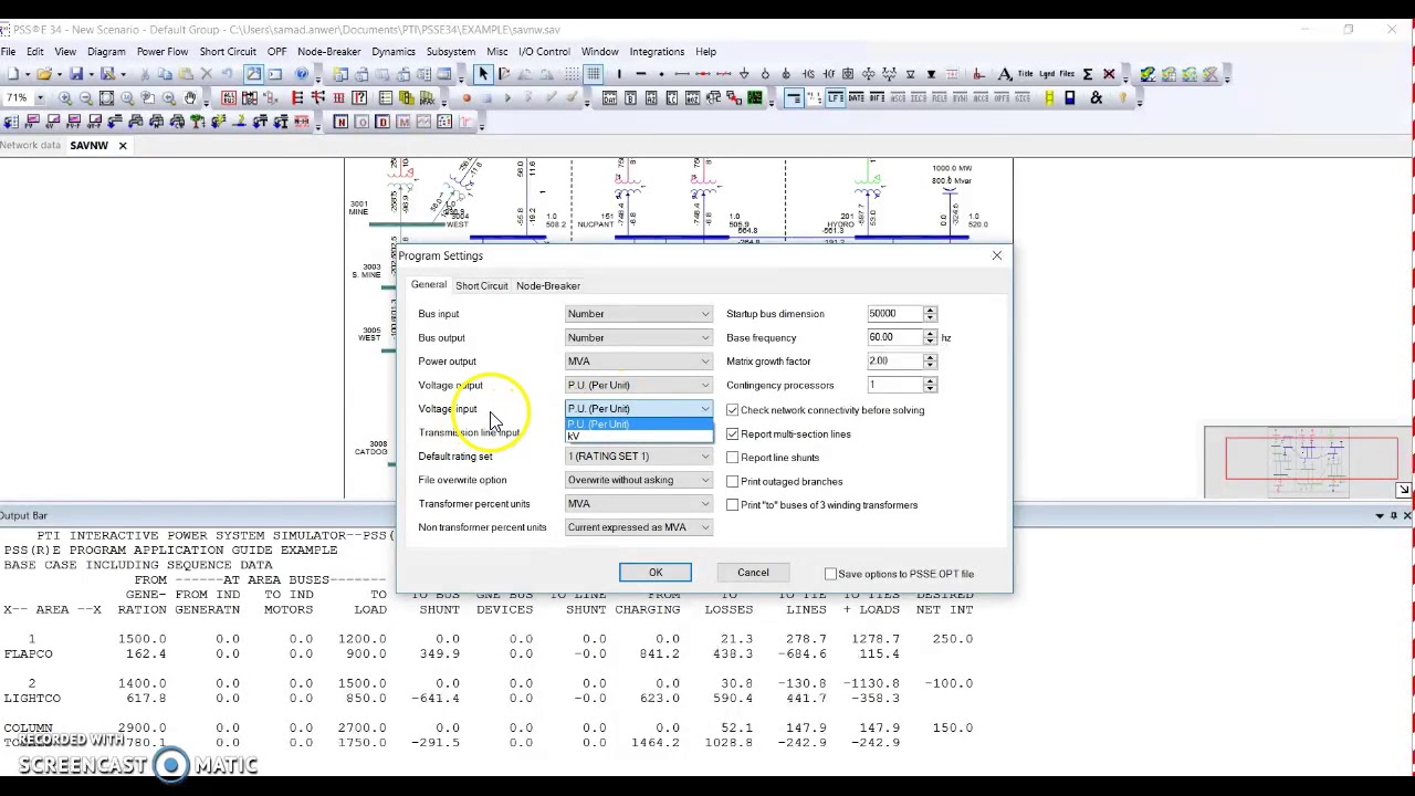 PSSE Tutorial on Program Settings