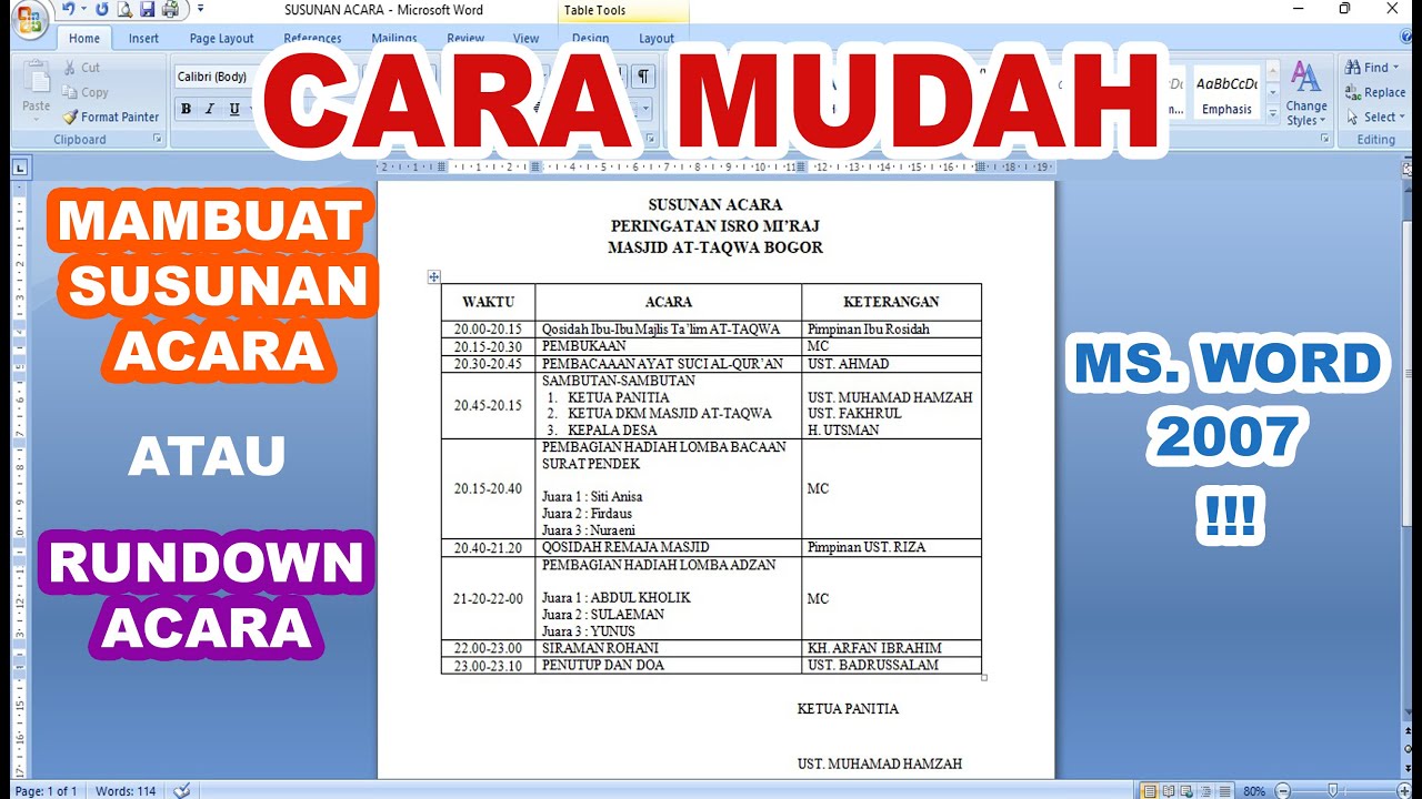 Cara Membuat Susunan Acara atau Rundown