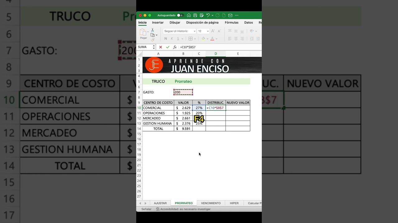 Como Prorratear y distribuir un valor?