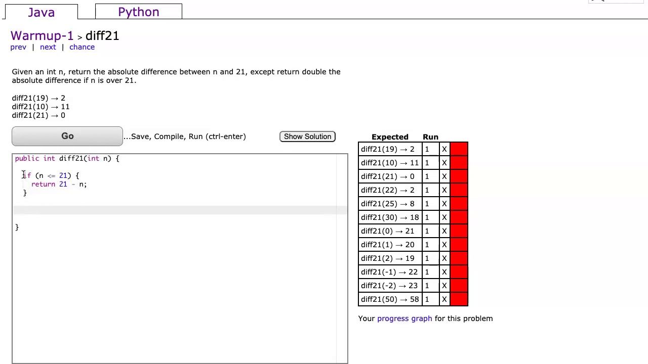 Codingbat - diff21 (Java)