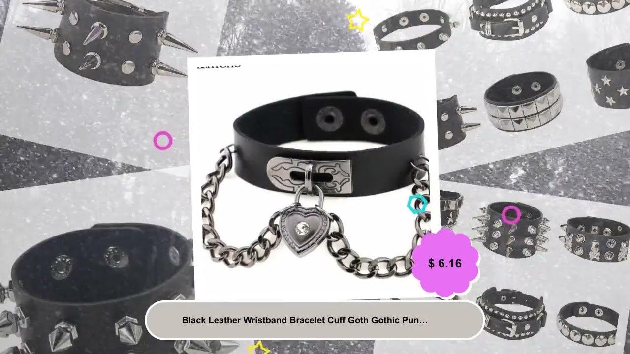 Black Leather Wristband Bracelet Cuff Goth Gothic Punk Bracelets Women Men Spikes Rivet Stud Bang...