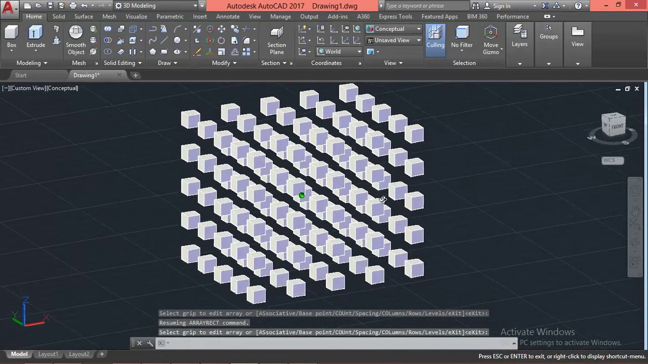 3D ARRAY WITH AUTOCAD *RECTANGULAR ARRAY *