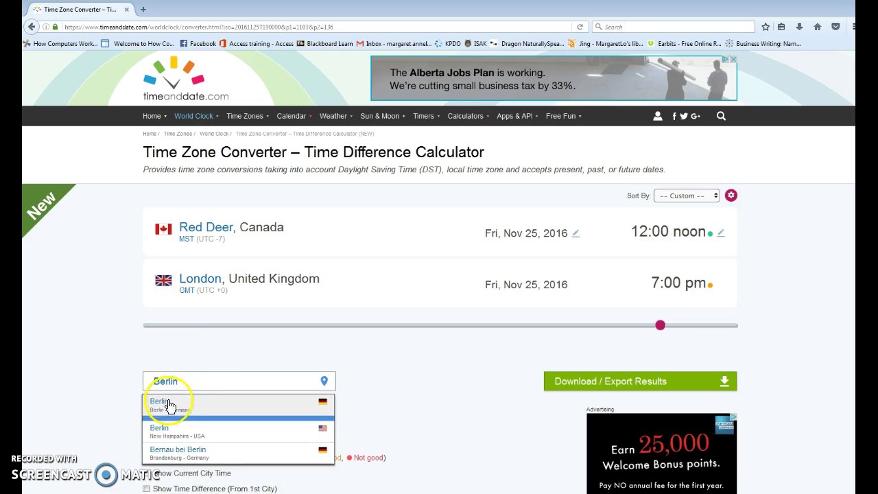 Using the Time Zone Map in timeanddate.com