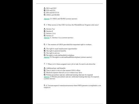 OSHA 30 Construction Test Answer Key Latest Complete Answers 100% Correct
