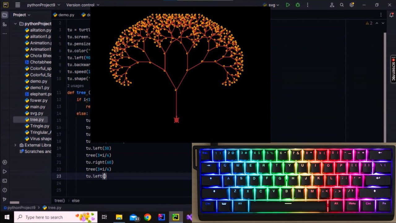 ASMR Programming - Tree Shape Python Turtle - No Talking