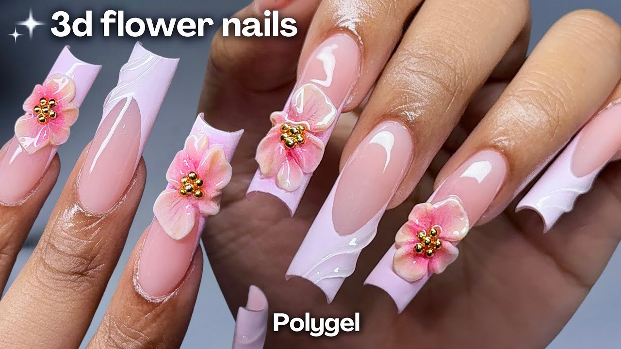 How to sculpt 3d gel flowers 🌸💗✨ beginner friendly summer polygel nails + easy nail tutorial ⋆˚࿔
