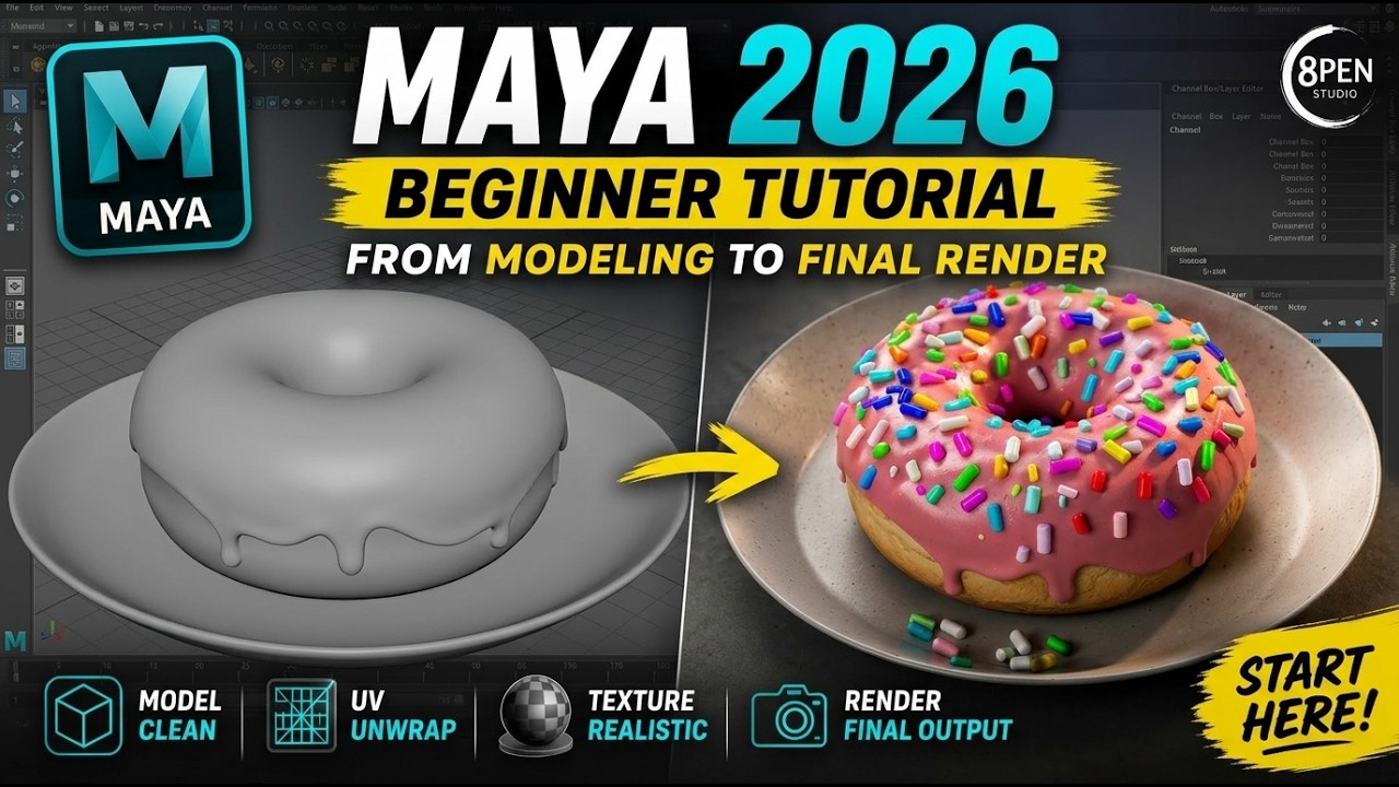 Maya 2026 Beginner Tutorial – From Modeling to Final Render