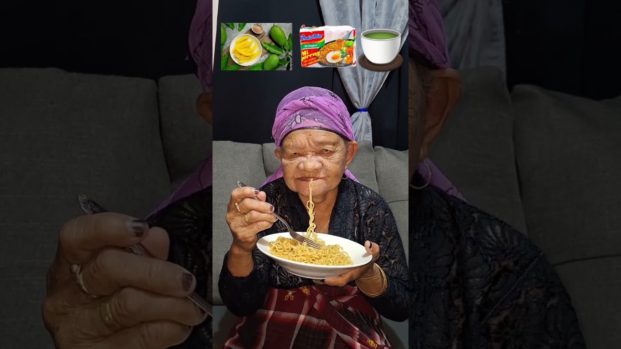 Great Grandmother👵Eating Food  Emoji Challenge🥭🍜🍵#eatingemojichallenge #makan #food #shorts