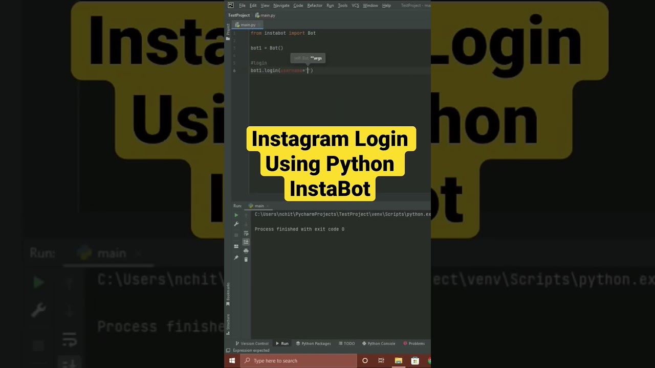 Instagram Login Using Python InstaBot #coding #pythonsofig #python #programming #tutorial #typing