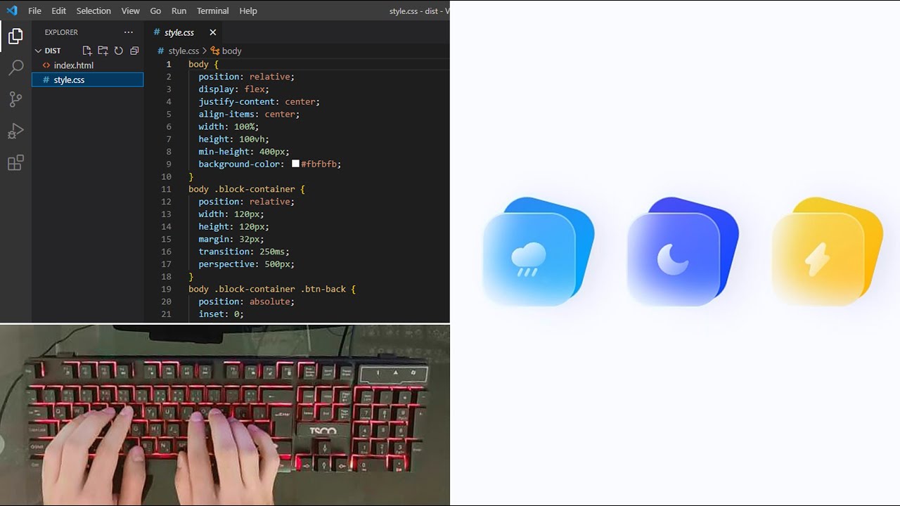 ASMR Programming - Glassmorphism Icon Buttons using Html CSS - No Talking