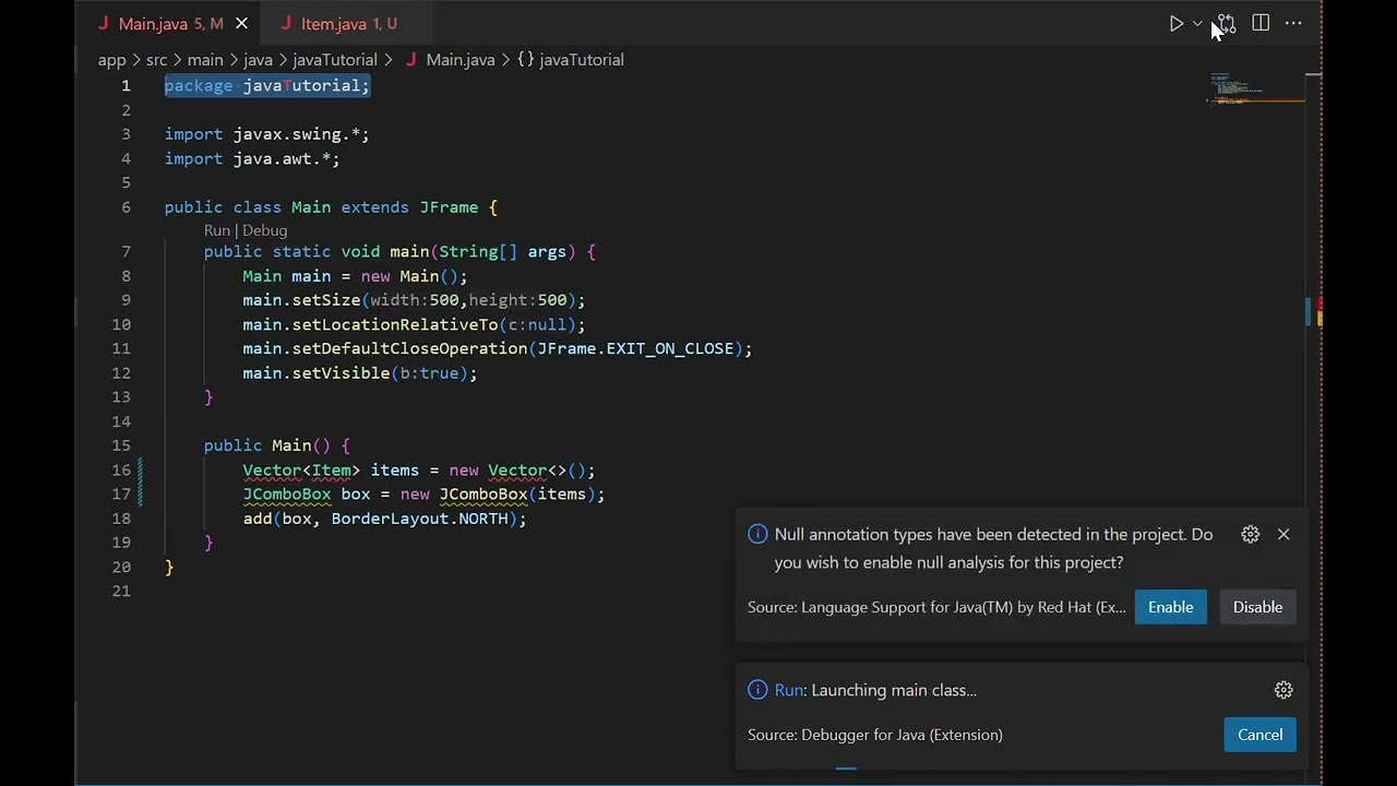 Java | Swing | Combo Box Items From Vector
