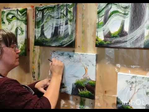 Artist Emily van Lidth de Jeude painting wind in her studio