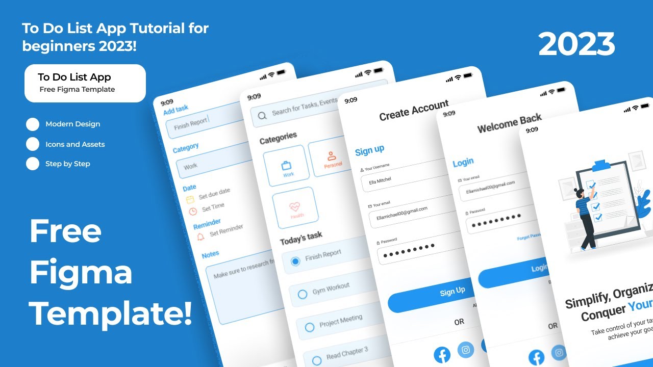 Design modern To do list app UI design Figma 2023 | Free Template