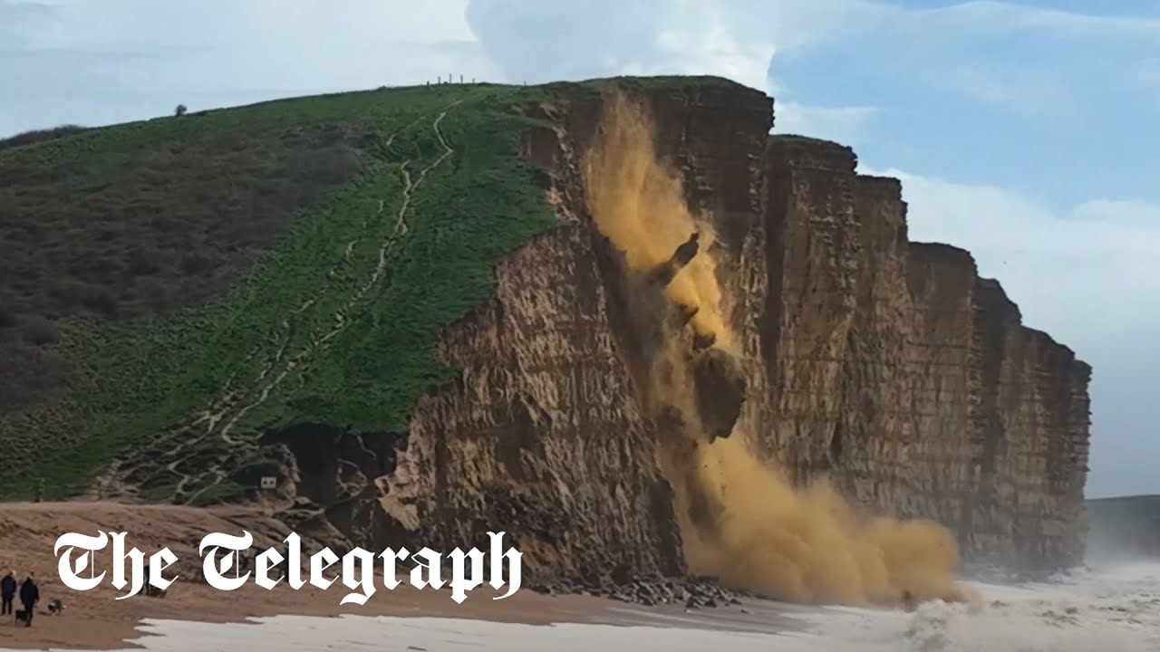 Watch: Moment Dorset cliff collapses into sea