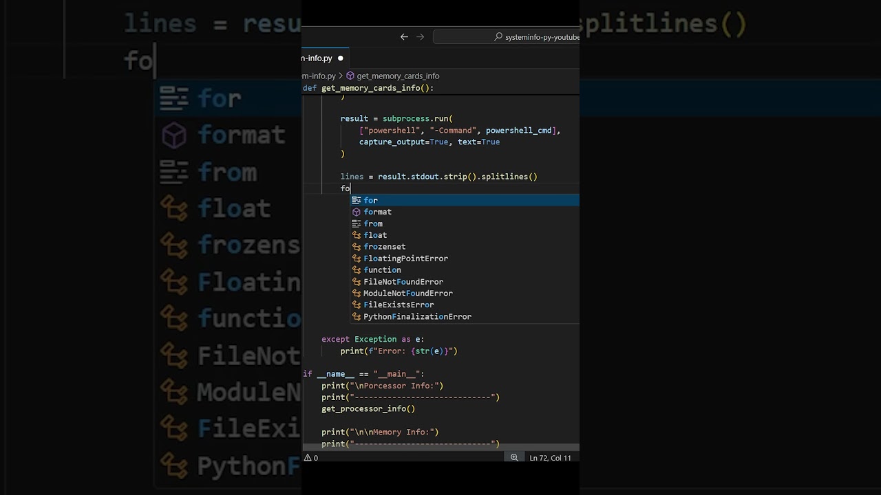 get memory details #shorts #short #coding #tutorial #python #programming