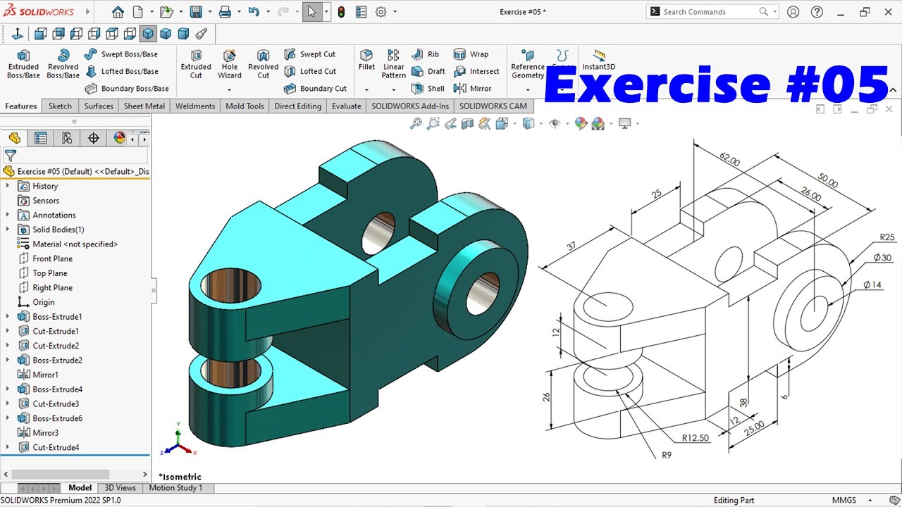 Solidworks tutorial Exercise #05 | Practice design for beginner