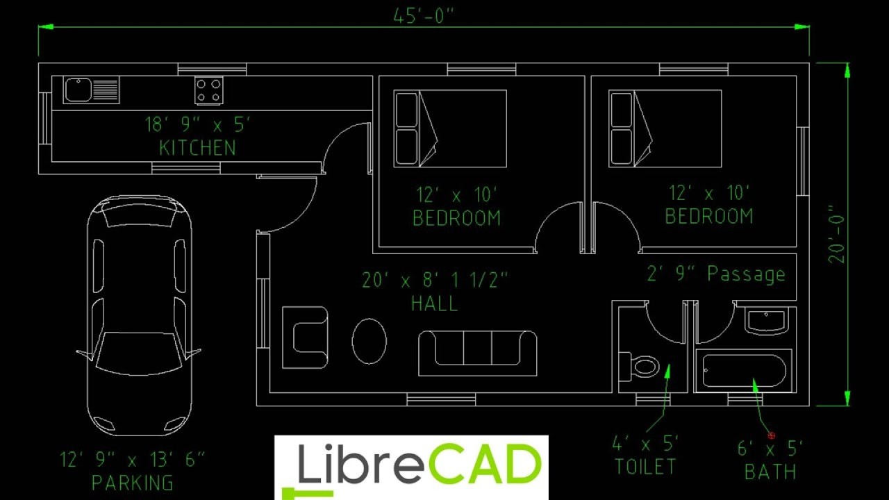 How to Draw a 45' x 20' Floor Plan in LibreCAD with Exact Measurements