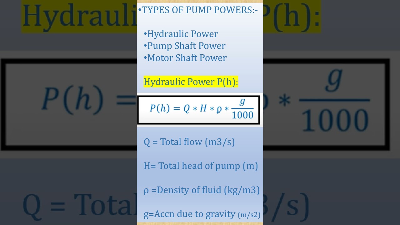 Pump Power calculation Formulae | Motor Rating Calculation | Pump| centrifugal pump calculations