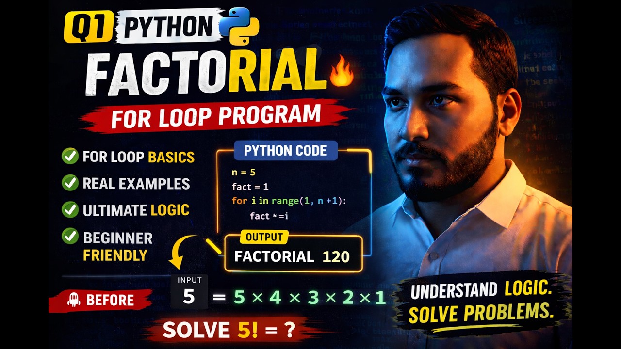 Python Factorial Program 🔥 | For Loop Explained (Step-by-Step for Beginners)