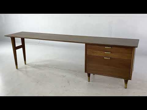 Standard Furniture Mid Century Walnut and Brass Desk Credenza