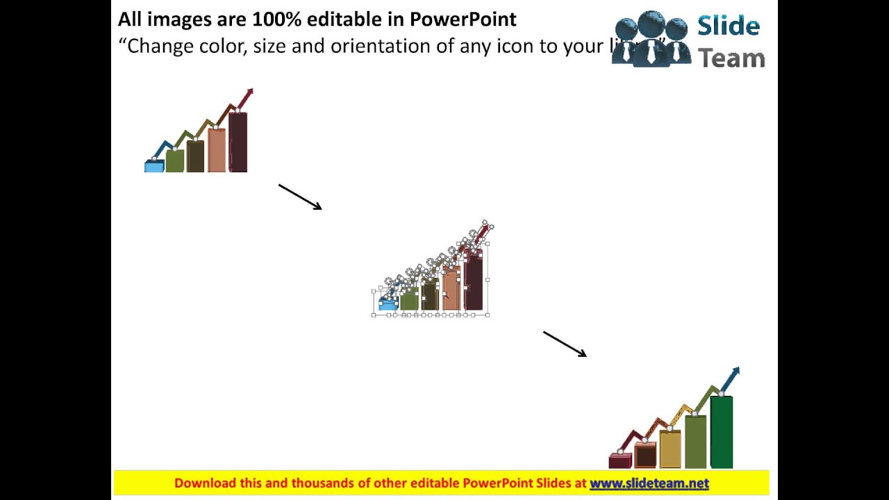 bar graph with growth Arrow and icons flat powerpoint design
