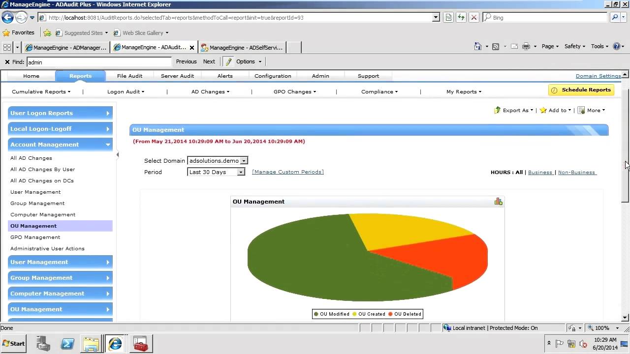 ADAudit Plus Organizational Unit Management Reports