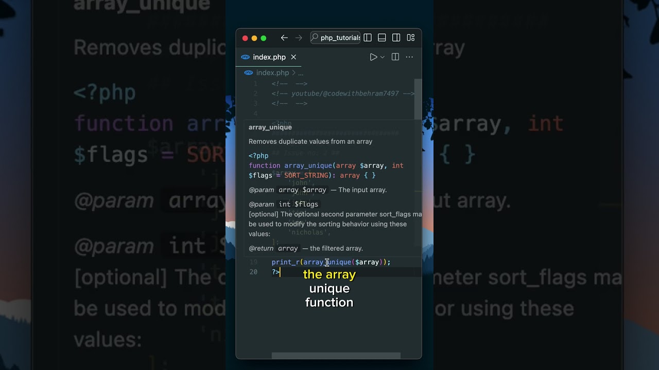 The array_unique() function in Php #php #php_tutorial #shorts