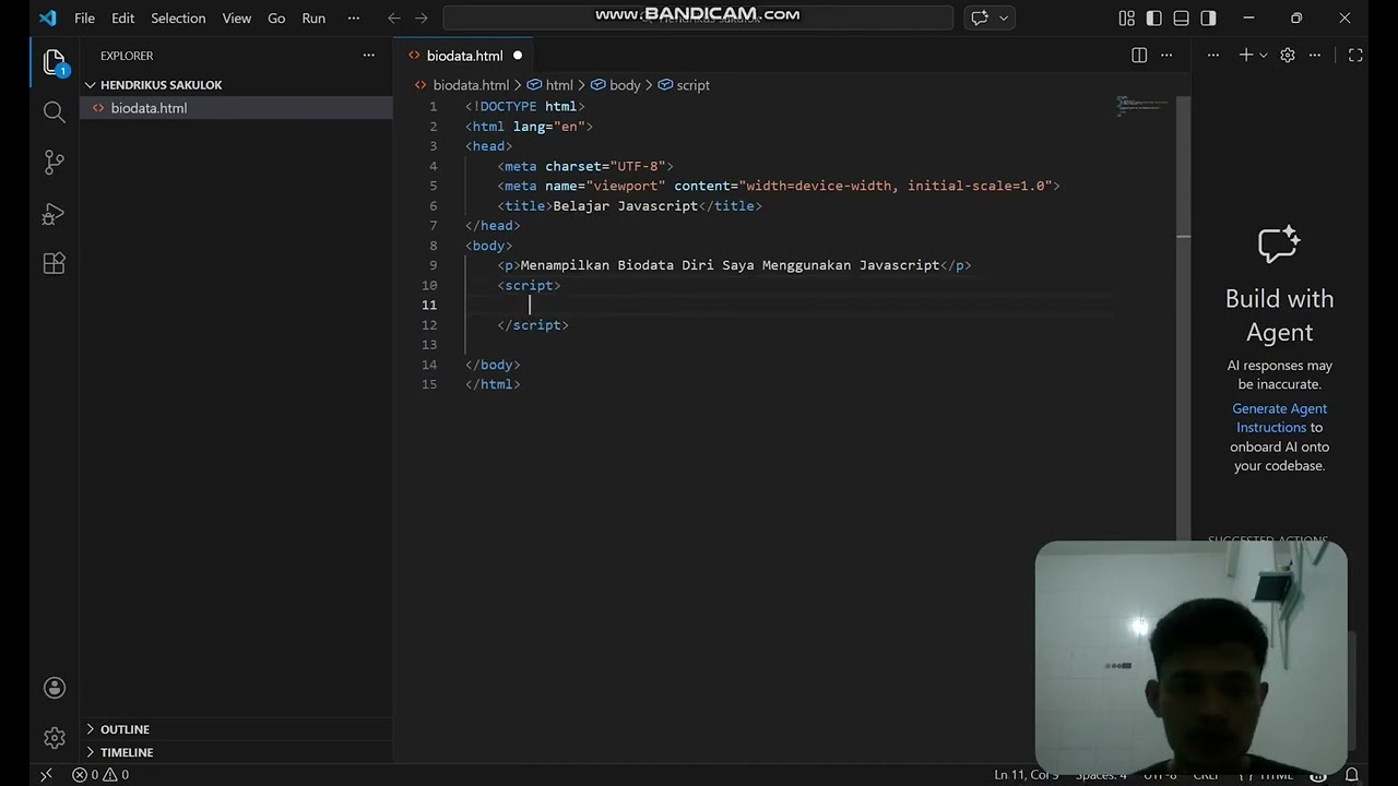 cara membuat biodata diri dengan menggunakan Javascript #visual studio code#