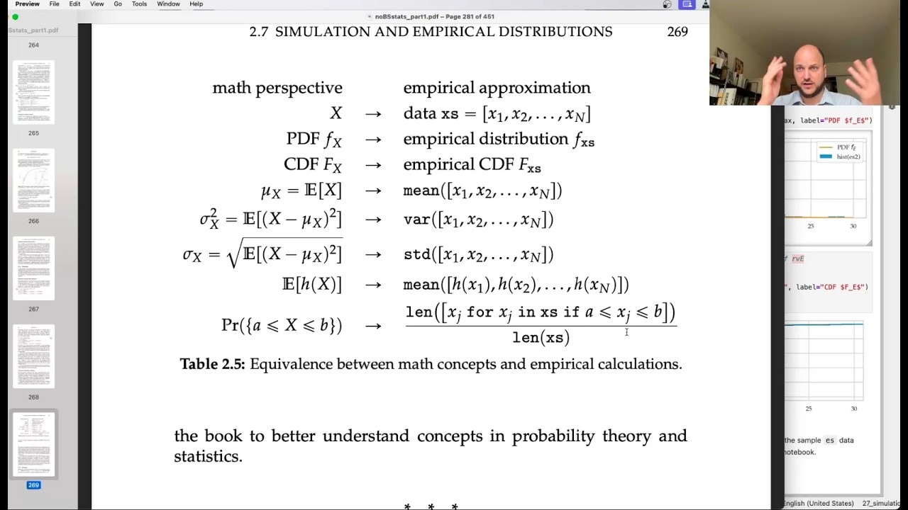 Sec 2.7 Simulation and empirical distributions — calculate probs using for loops instead of formulas