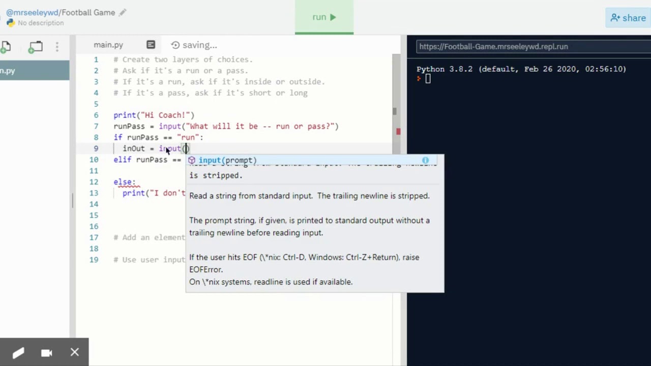 Python Football Game - Part 1