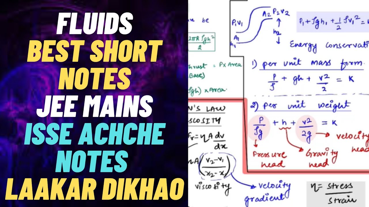 FLUIDS SHORT NOTES | BITSAT | JEE MAINS QUICK REVISION | FREE PDF NOTES