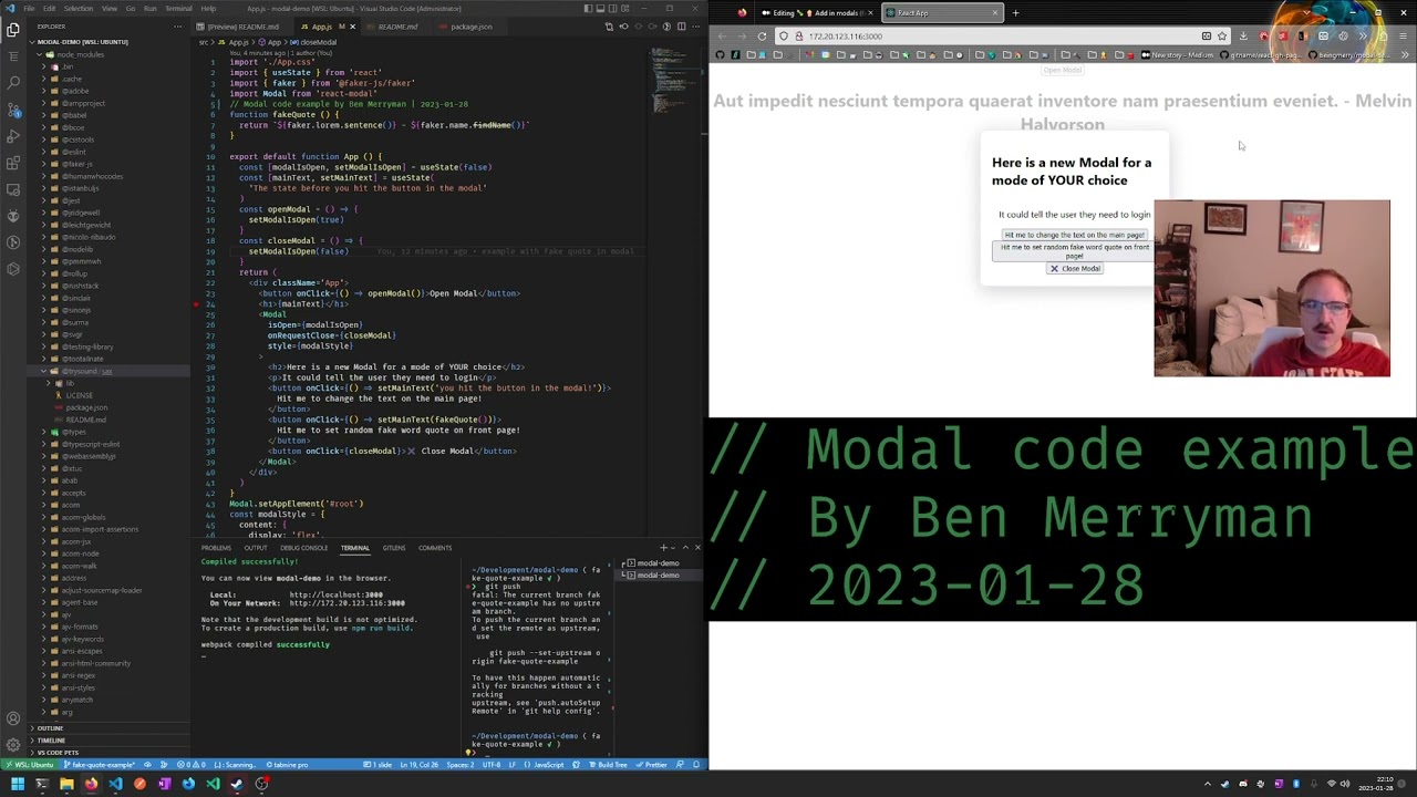Short Code Along # 1 - React-Modal library demonstration