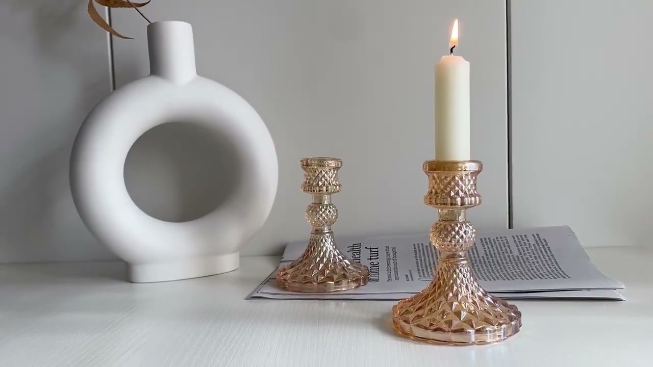 Gold Glass Candlestick Holders Set 2Pcs, 4