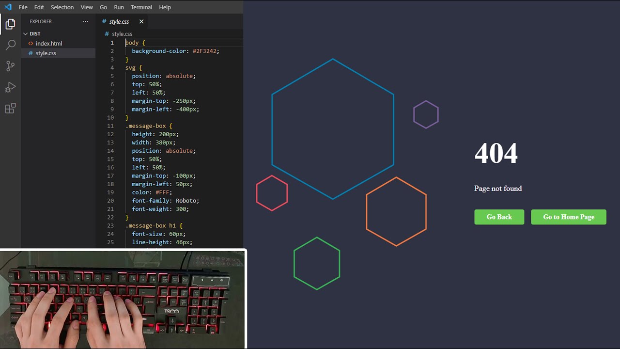 ASMR Programming - Simple Animated HTML 404 Page - No Talking