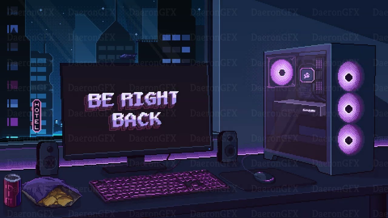 Animated Pixel Art Futuristic Cyberpunk City Screen Overlays for Streamers, Twitch, YouTube, Discord