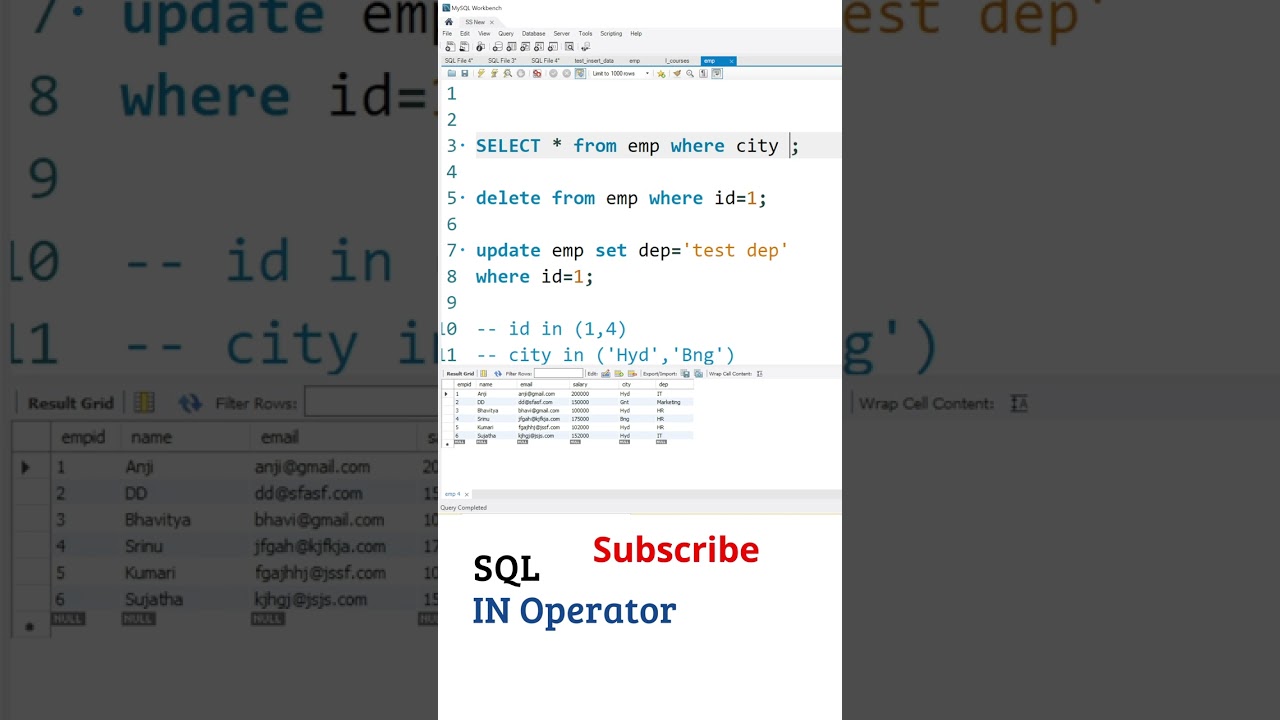 SQL Telugu Tutorial: SQL IN Operator, SQL Tutorial For Beginners Telugu, My sql Tutorial #shorts
