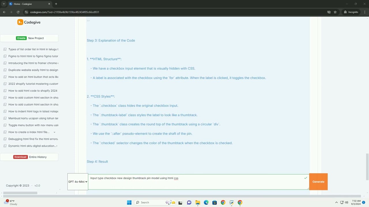 Input type checkbox new design thumbtack pin model using html css