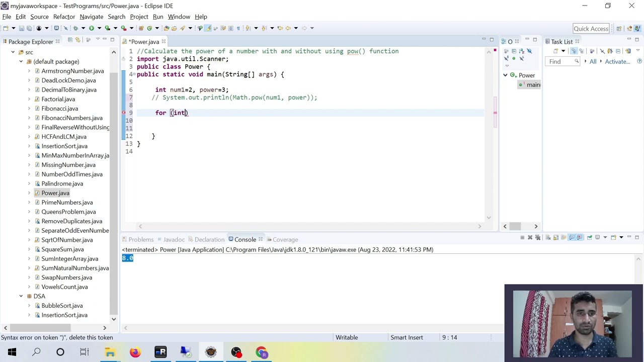 Power of a Number in Java || Explained using loop and Math.pow() function