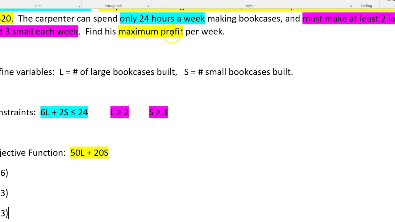Linear Programming, part II -- graphing, finding corners, optimizing the objective function