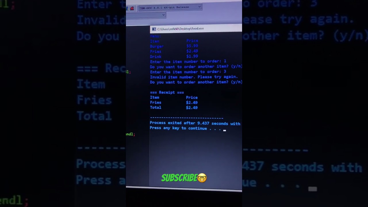 items receipt in c++ IDE dev c++#cppprogramming #codingtime #codinglife