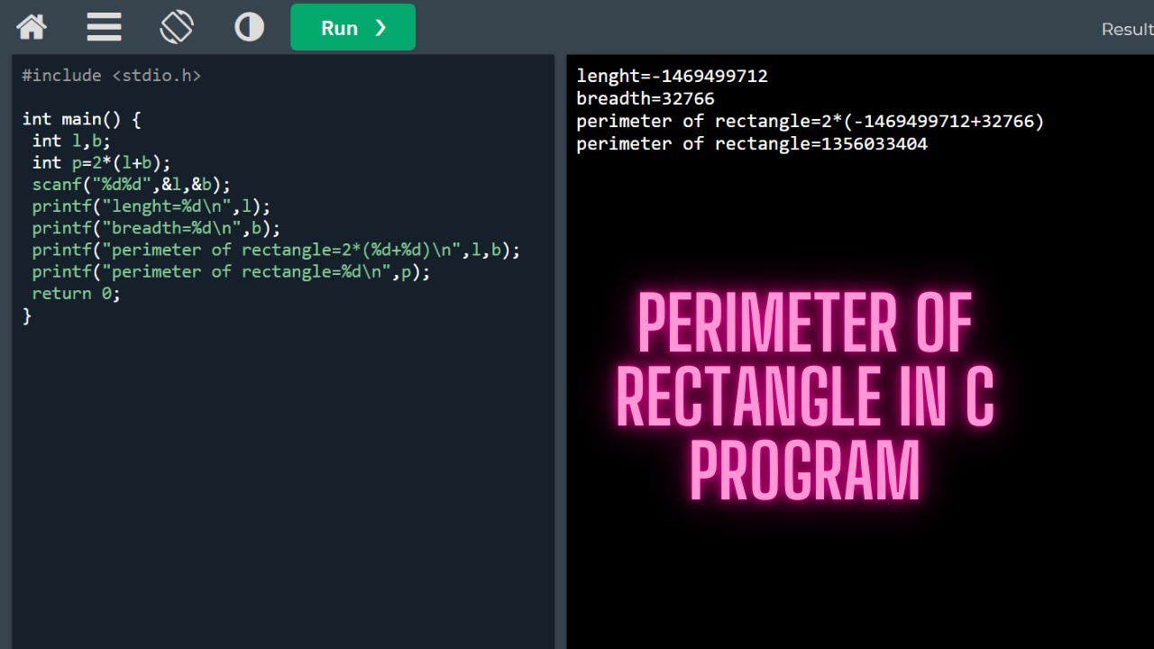 how to create code to find perimeter of rectangle in c program