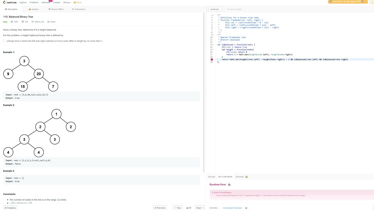 110. Balanced Binary Tree - JavaScript - Easy Solution