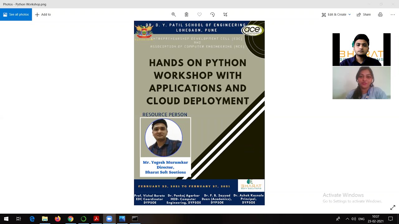 Day1 Python Hands on Workshop conducted at DYPSOE