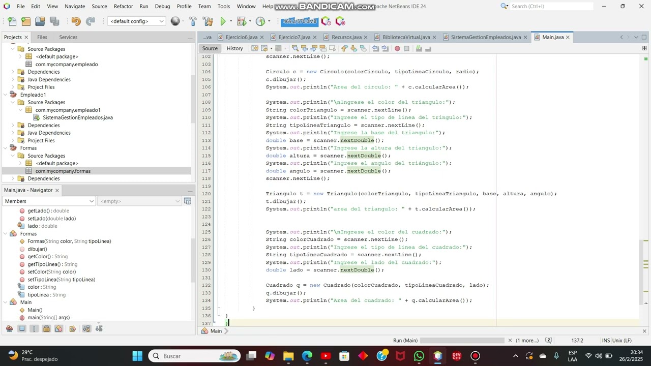 Código de Figuras Geométricas, Java, Apache NetBeans.