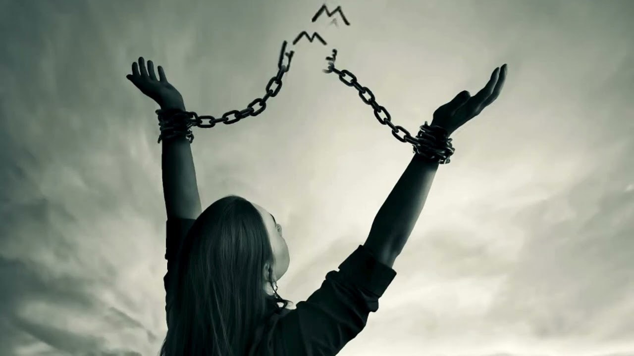 Woman In Chains Breaking Chains In Praise To Heavenly Sky Christian Background Worship Motion Loop